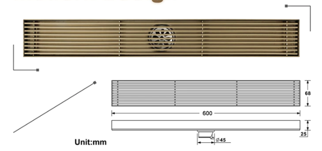 Dark Brushed Brass Linear Shower Trap 60cm #201877 – TIC Bathrooms