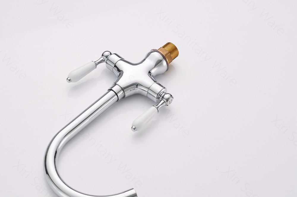 Chrome Kitchen Mixer with Ceramic White Handles #201732 – TIC Bathrooms