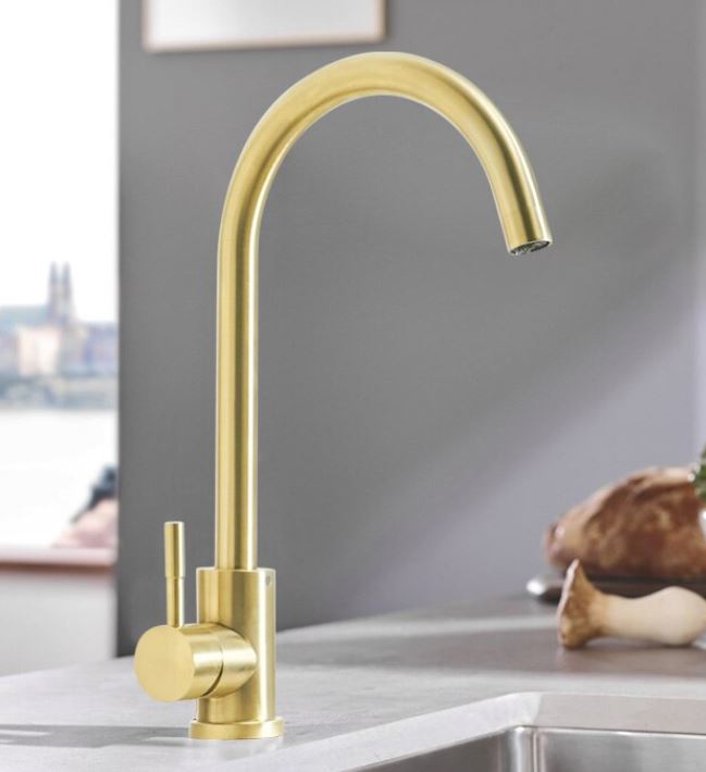 Brushed Gold Minimal Round Arc Mixer #201849 – TIC Bathrooms