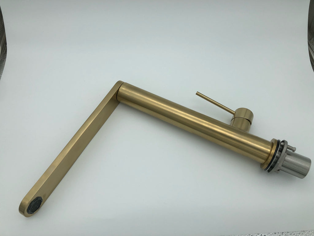 Brushed Gold Modern Pillar Mixer #20125 – TIC Bathrooms