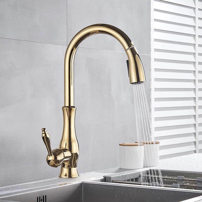 Gold Modern Extender Kitchen Mixer #201780 – TIC Bathrooms